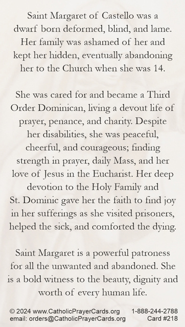 Saint Margaret of Castello Prayer Card